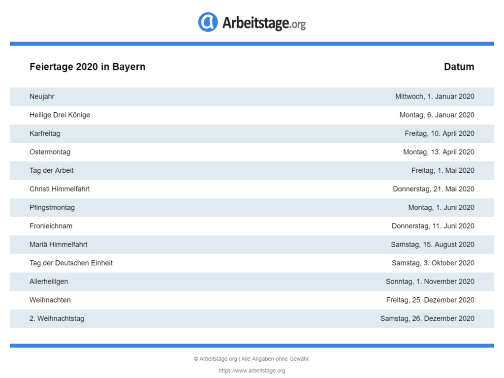 Feiertage 2020 in Bayern • Termine & Infos